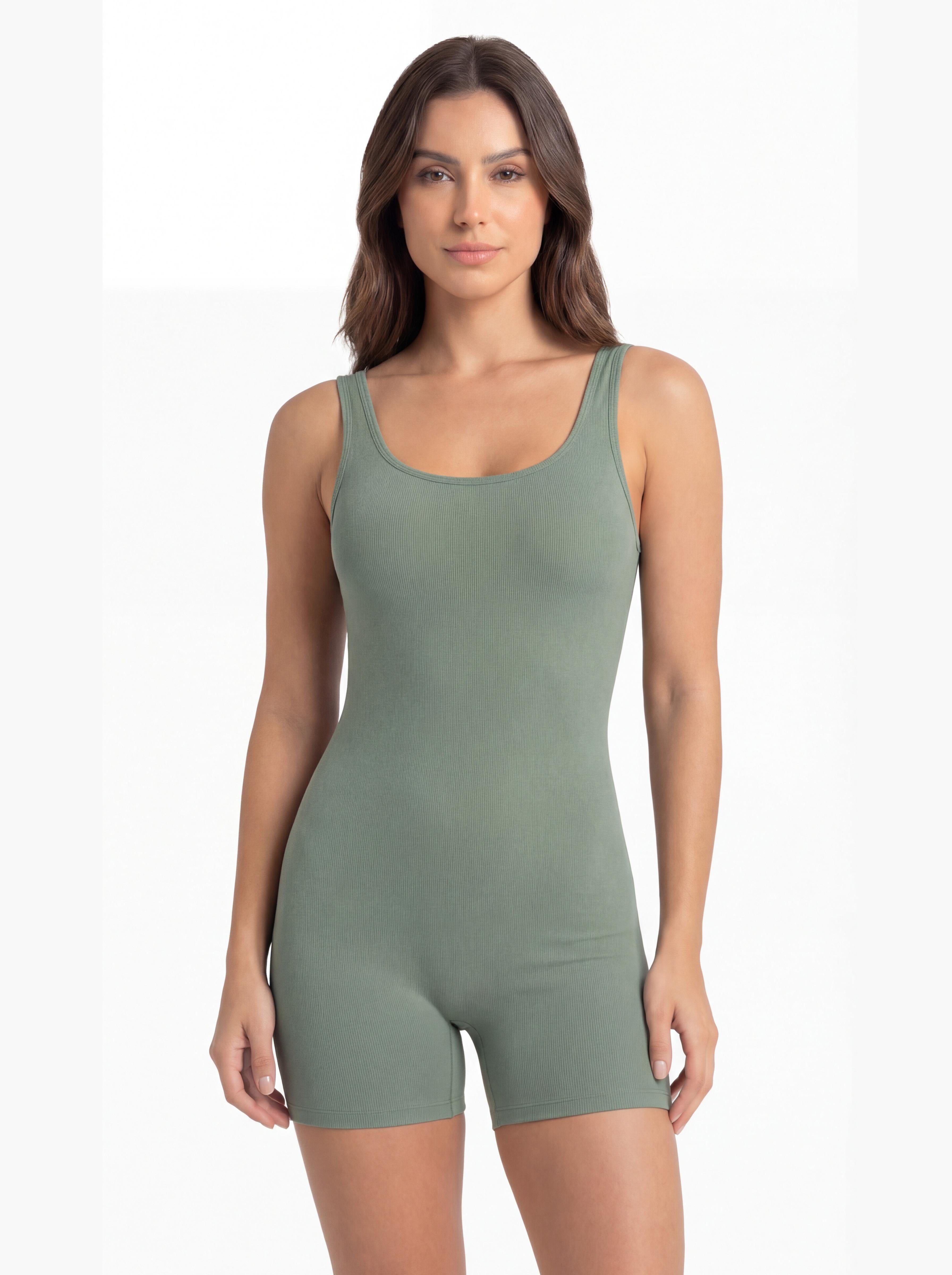 Traje de baño mujer natación pierna corta elástico verde – Samia